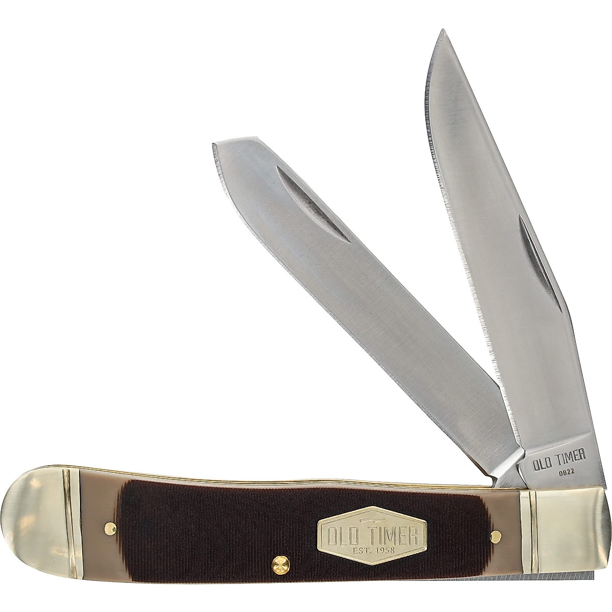 Old Timer 296OT Trapper 7.3in Traditional Folding Pocket Knife with 2 High Carbon Stainless Steel Blades, Ergonomic Sawcut Handle, and Convenient Size for EDC, Hunting, Carving, Camping, and Outdoors