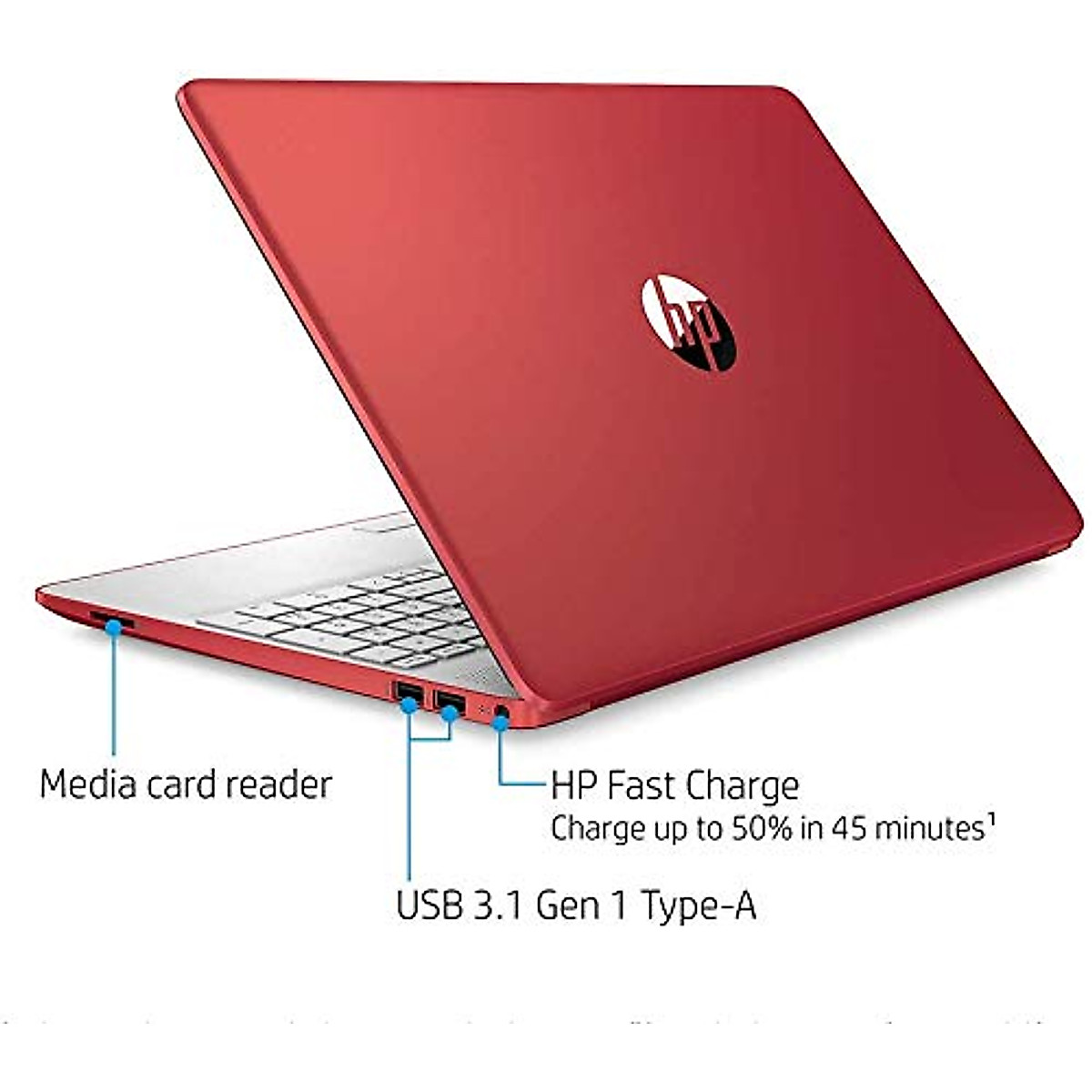HP 2023 15.6" HD Laptop Computer Intel Dual-Core Pentium Gold 6405U 8GB DDR4 128GB SSD Intel UHD Graphics HD Webcam Bluetooth RJ-45 USB-C HDMI Windows 10 Scarlet Red w/RE 32GB USB