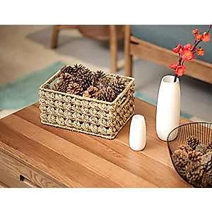 Ellinia Handmade Woven Seagrass Wicker 11.8 x 8.85 x 6.1 Inch Basket for Storage - Bar, Hotel, Pantry, Restaurant, Table Organizer, Bohemian Style, 3-Pack, Natural Seagrass Color