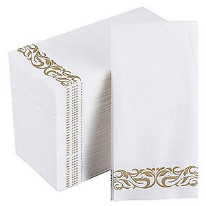 FOCUSLINE Disposable Linen-Feel Guest Towels [Pack of 100, 12" x 17"], Cloth-Like Paper Hand Towels Soft and Absorbent Bathroom Napkins, Party Napkins for Weddings, Dinners, or Events, Gold