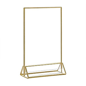 HIIMIEI Acrylic Gold Sign Holder, 5x7 Gold Acrylic Picture Frames Clear Double Sided Menu Holder for Wedding Table Number 6 Pack