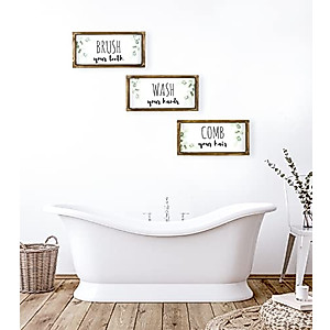 ABRADZ Bathroom Wall Decor Rustic Wood Farmhouse Bathroom Wall Decor Country Bathroom Decor Bathroom Sign & Plaque (Set of 3) Wash Your Hands Brush Your Teeth Comb Your Hair Bathroom Decorations