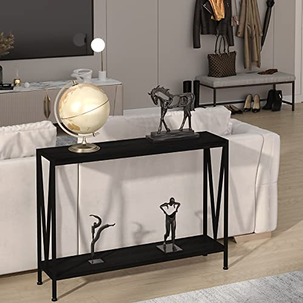 Alkmaar Black Narrow Console Table with Storage, 42.9" 2-Tier Sofa Table for Entryway, Living Room, Hallway, Foyer, Corridor, Office