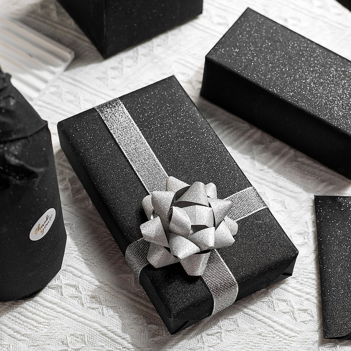 Yarcony Holiday Gift Wrap Paper - Mini Roll - Glitter Wrapping Paper Sparkling Wrappers Sheets Birthday Christmas Gift Wrap Galaxy Black for Holidays, Hanukkah, Winter Solstice, Weddings, Graduations