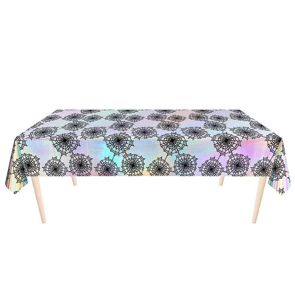 Cheerland Halloween Tablecloth Iridescent Spiderweb Holographic Disposable Foil Table Cover for Birthday Bachelorette Halloween Party Supplies - Pack of 2