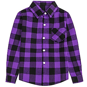 SANGTREE Womens Flannel Shirt, Casual Plaid Tops Long Sleeve Button Down Shirt for Women Buffalo Purple, Medium