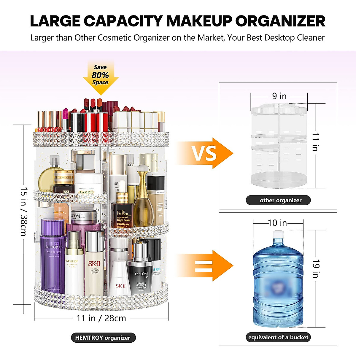 HEMTROY 360 Degree Rotating Makeup Organizer, Extra Large Capacity Organizador De Maquillaje, Removable 7 Layers Lipstick Organizer Cosmetic Storage Cases Perfume Organizer for Vanity (Glitter)