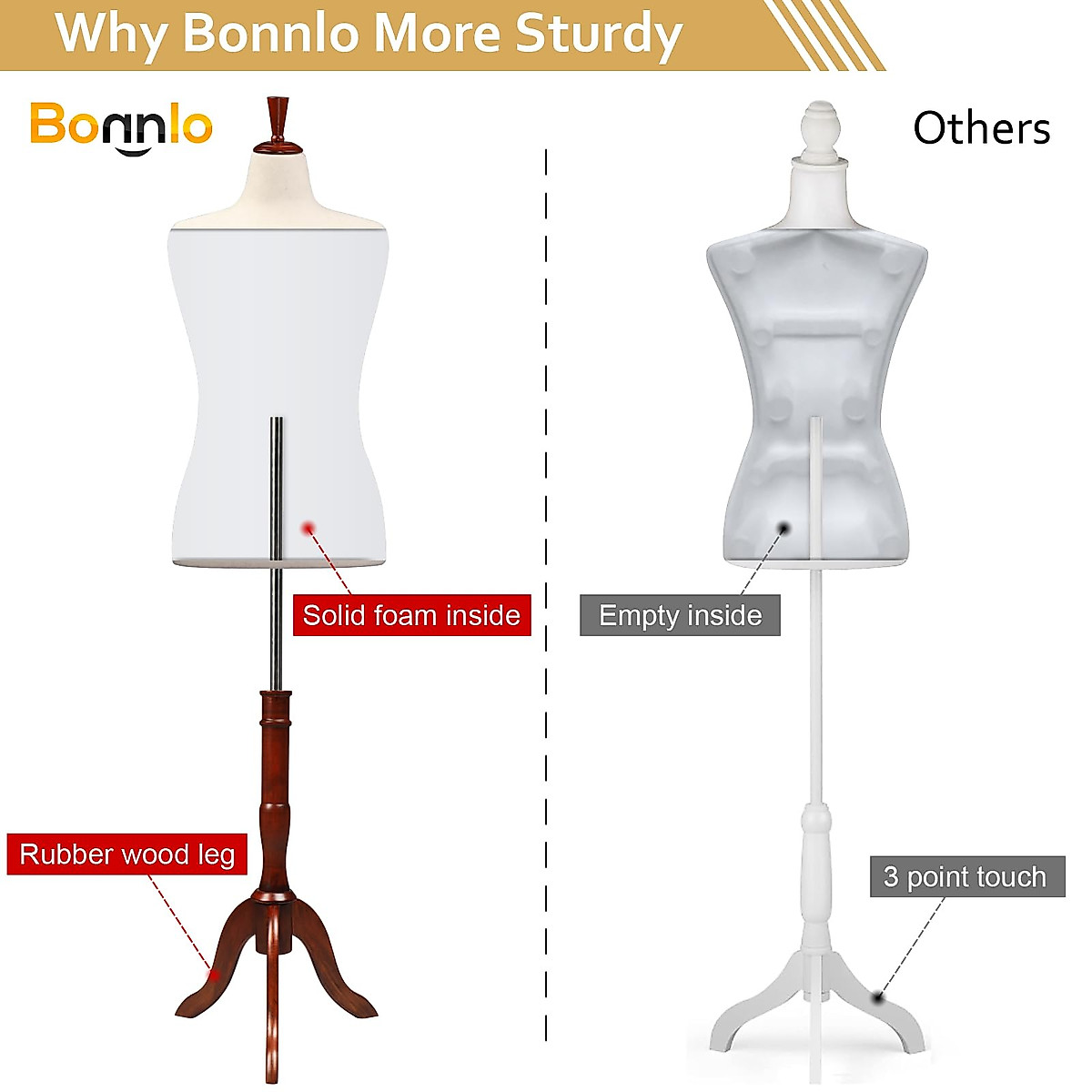 Bonnlo Female Dress Form Size 10-12, Adjustable Height Torso Body with Upgraded Tripod Stand, Medium Size Mannequin for sewing and display (10-12, Cream1)