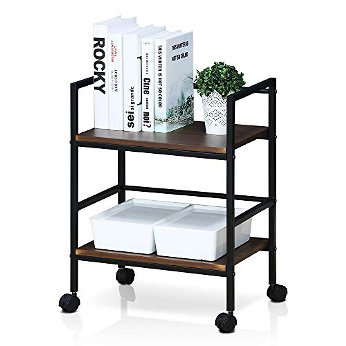 Furinno Modern Storage Cart, Dark Walnut