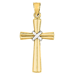 Jewelry Affairs 14k 2 Tone Gold Shiny Finish Cross Unisex Pendant