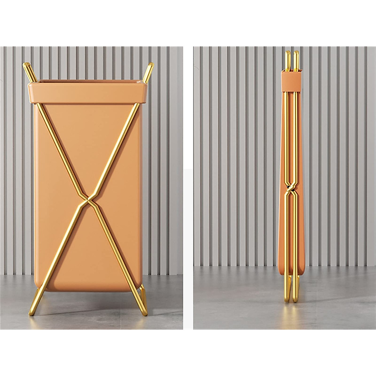 GIBZ Folding Laundry Basket Large Removable Waterproof Leather Clothes Hampers with Lid Brown（with lid）