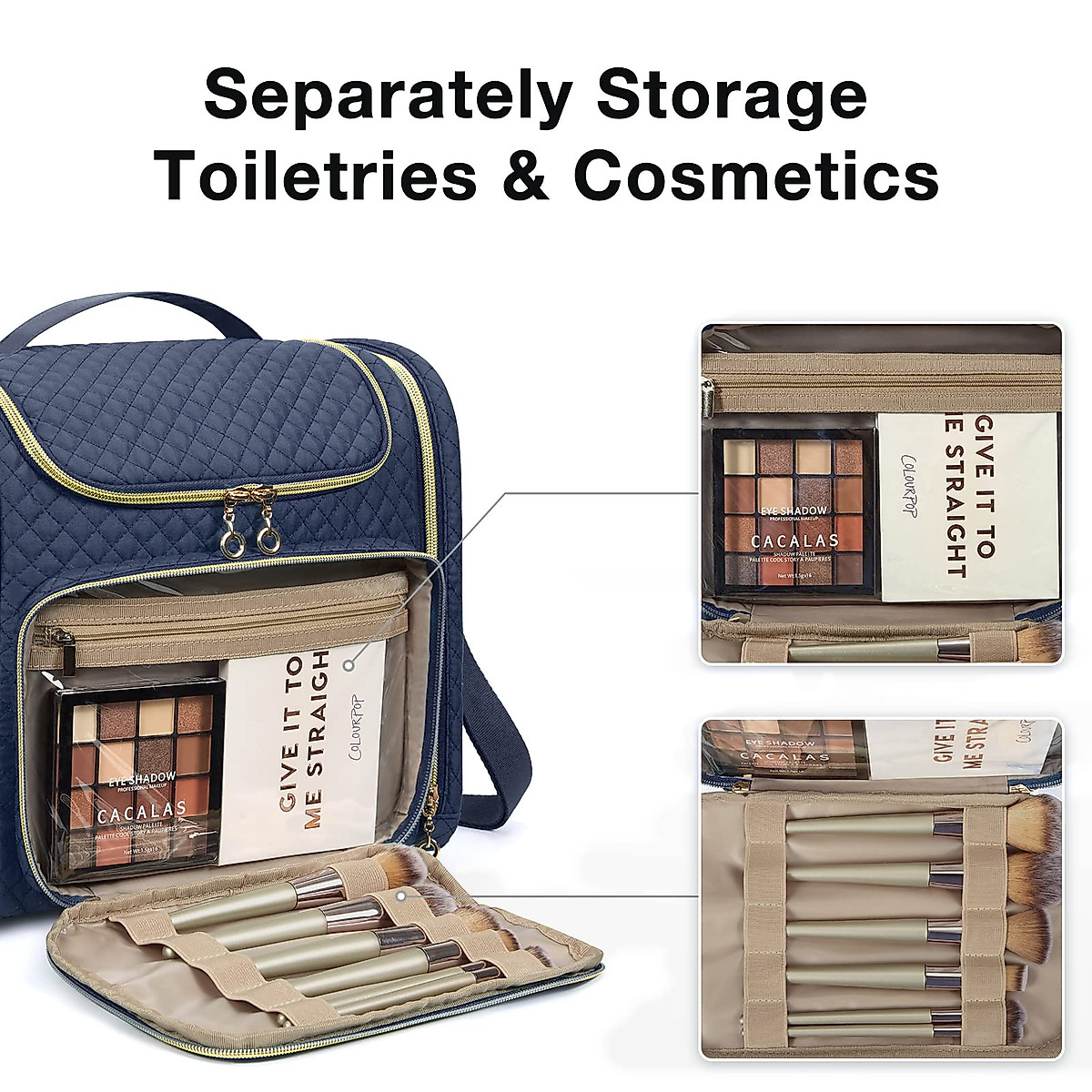 BAGSMART Travel Toiletry Bag, Toiletry Bag for Women, Water-resistant Cosmetic Makeup Bag, Large Capacity Travel Organizer for Full Sized Toiletries and Cosmetics, Navy Blue