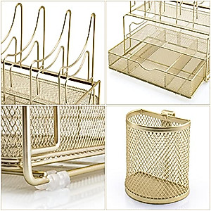 ROCDEER Gold File Desk Organizer with Drawer and File Folder Sorter, Desktop Paper Organizer for Desk Countertop Cabinet Office supplies