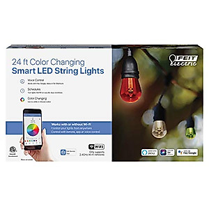 Feit Electric 24" 12pc. Light Color Changing Smart WiFi String Lights with Scheduling Features and Works with Alexa/Google Assistant, Heavy Duty and Weather Resistant - Clear Bulb - SL24-12/RGBW/AG