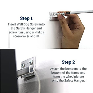 Wall Dog Wire Hanger 100 lbs - 3 inch Safety Hanger for Frames with Hanging Wire - 2 Pack