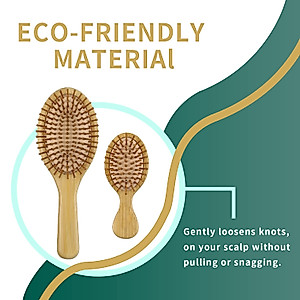2Pcs Hair Brush, Natural Bamboo Hair brushes Set With Paddle Detangling Wooden Hairbrush and Mini Travel Size Brush, Massage Scalp Thick/Thin/Curly/Dry Hair For Women Men and Kids by MRD