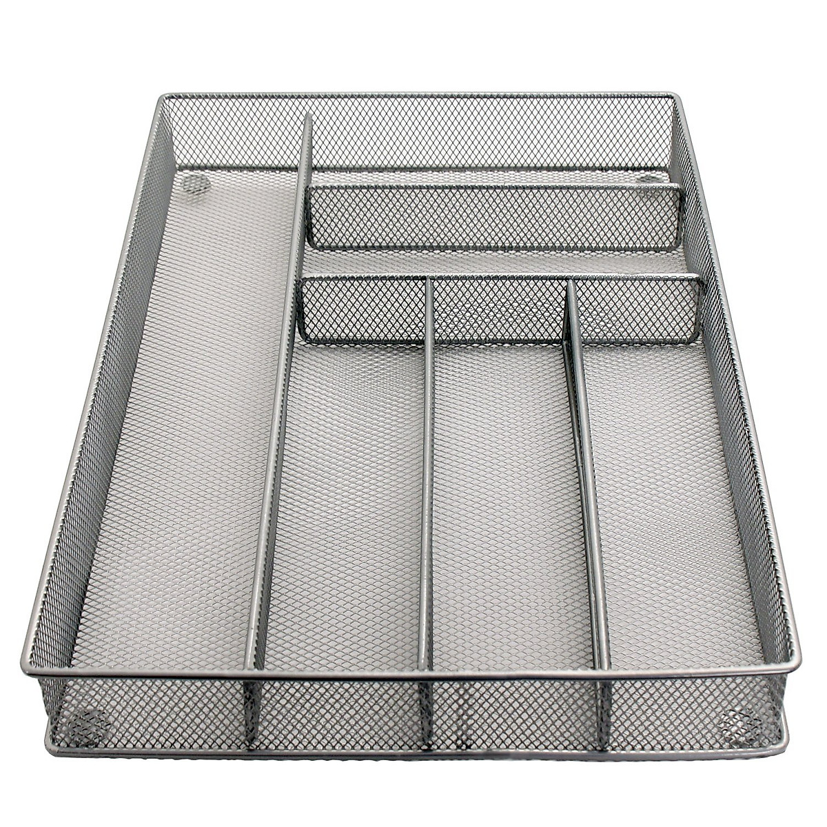 Mesh Large Cutlery Tray with Foam Feet - 6 Compartments - Kitchen Organization/Silverware Storage Utensil Flatware Tray