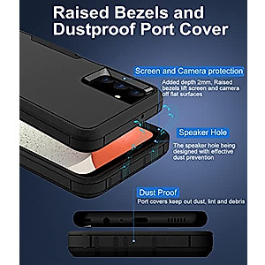 Dahkoiz for Samsung Galaxy A13 5G Phone Case, with Glass Screen Protector, Dust-Proof Port Cover, Magnetic Car Mount Support, Full Body Non-Slip Rubber Covered, Durable & Shockproof, Black/Black