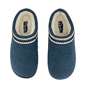 Clarks Womens Wool Felt Clog Slippers Warm Cozy Indoor Outdoor Faux Plush Soft Fur Lined Slipper for Women (Turquoise, 7 M US)