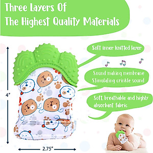 Baby Teething Mitten 2Pack-Stimulating Teeth Toys for Infant,Avoid Scratching (Orange2)