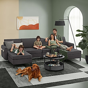 SONGMICS HOME Modular Sectional Sofa, Convertible 6-Seat U-Shaped Couch with Ottoman, Deep Seat, Sectional Couches for Living Room, Slate Gray ULCS064G01