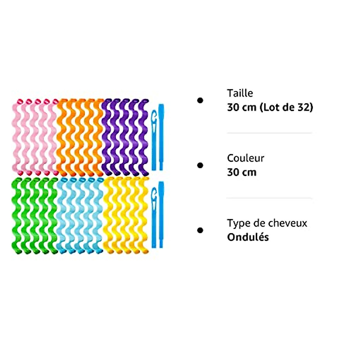 30 Pieces Hair Wave Curlers Spiral Curls Styling Kit No Heat Hair Curlers Heatless Hair Rollers with 2 Pieces Styling Hooks for Most Hairstyles (30 cm, Mixed Color)