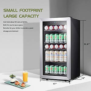 Kalamera Mini Beverage Refrigerator Freestanding- 120 Cans Capacity Beverage Cooler- for Soda, Water, Beer or Wine - For Kitchen or Bar with Whit Interior Light