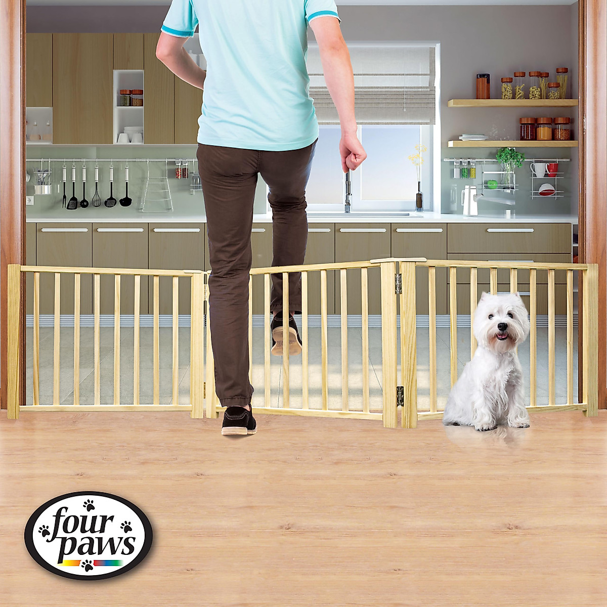 Four Paws Expandable Dog Gate, Wood Gate for Dogs, 3-Panel 24-68" W x 17" H
