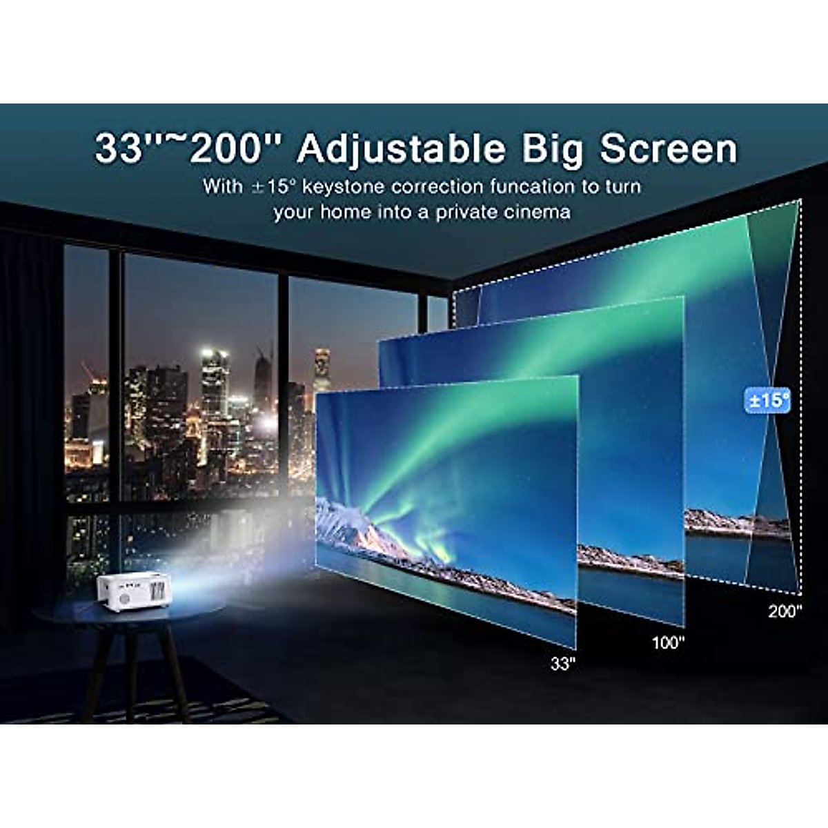 VIMGO 5G WiFi Projector, 8500L Native 1080P Outdoor Movie Projector, Mini Projector with Synchronized Smartphone Screen, 200'' Portable Projector for TV Stick, Video Games, HDMI/USB/AV, iOS & Android