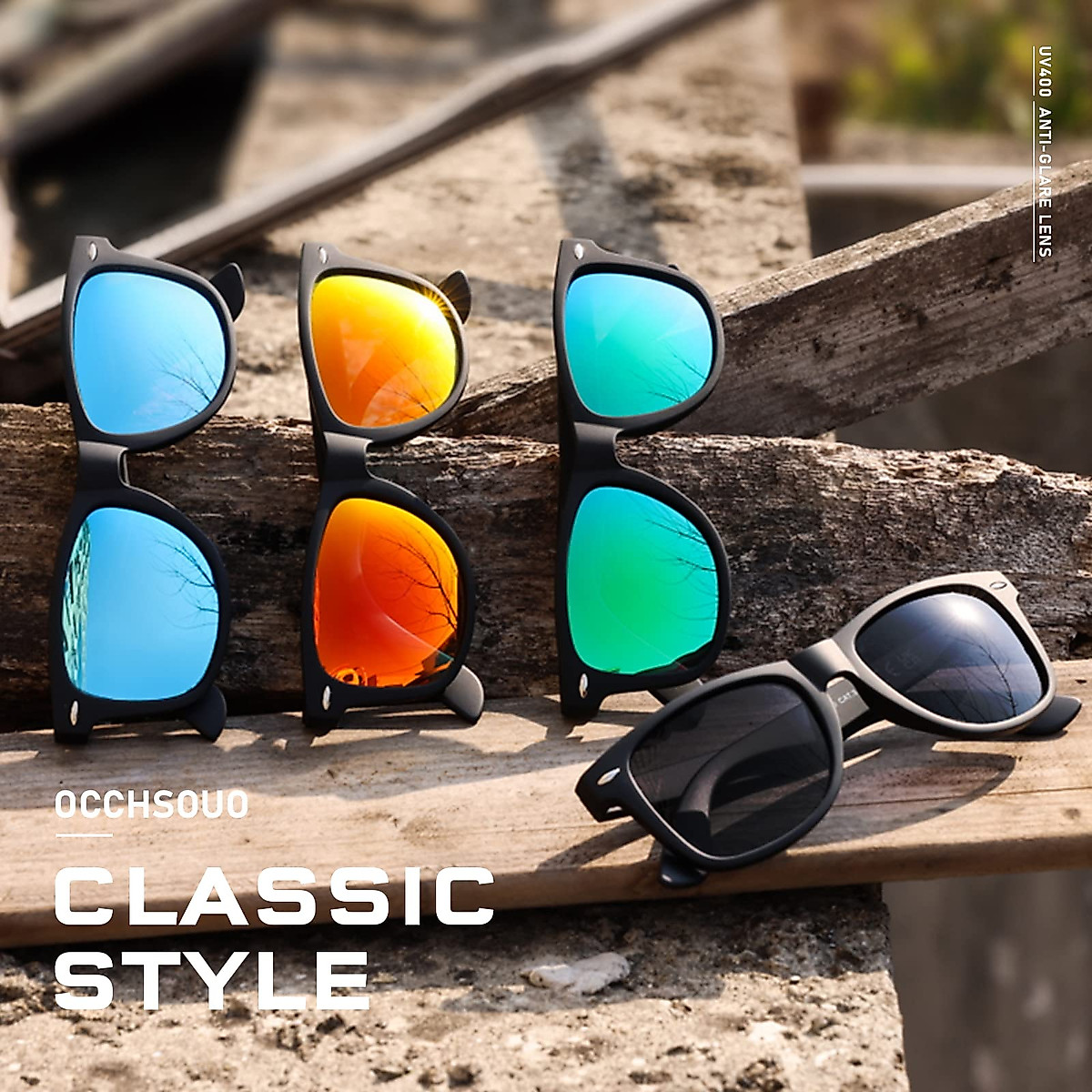 Occhsouo Polarized Sunglasses Womens Men - Sun glasses Fashion Trendy Driving Fishing UV Blocking UV400 Protection (Black+Orange)