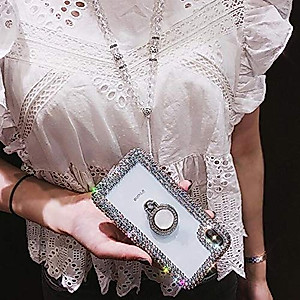 HFICY Sparkly Phone Case with Glass Screen Protector and Crystals Lanyard,Full Bling Diamonds Crystals Soft Protective Cover for Girls Women (Ring holder,for Samsung Galaxy A40)