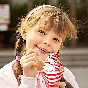 Tioncy 50 Pcs Christmas Snow Cone Cups Bulk with Straws Spoons for Kids Adults Disposable Shaved Ice Cups Paper Cone Cups Ice Cream Sorbet Cups Small Dispenser Cup Christmas Party Treat Favors(4 oz)