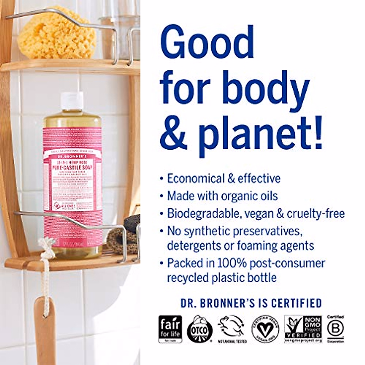 Dr. Bronner's - Pure-Castile Liquid Soap (Rose, 1 Gallon) - Made with Organic Oils, 18-in-1 Uses: Face, Body, Hair, Laundry, Pets and Dishes, Concentrated, Vegan, Non-GMO