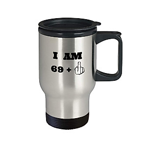 70th Birthday Travel Mug, Middle Finger Cup, 70th Birthday Gifts For Men And Women, Funny Birthday Present For 70 Year Old Relatives and Friends, 14 oz Silver Cup