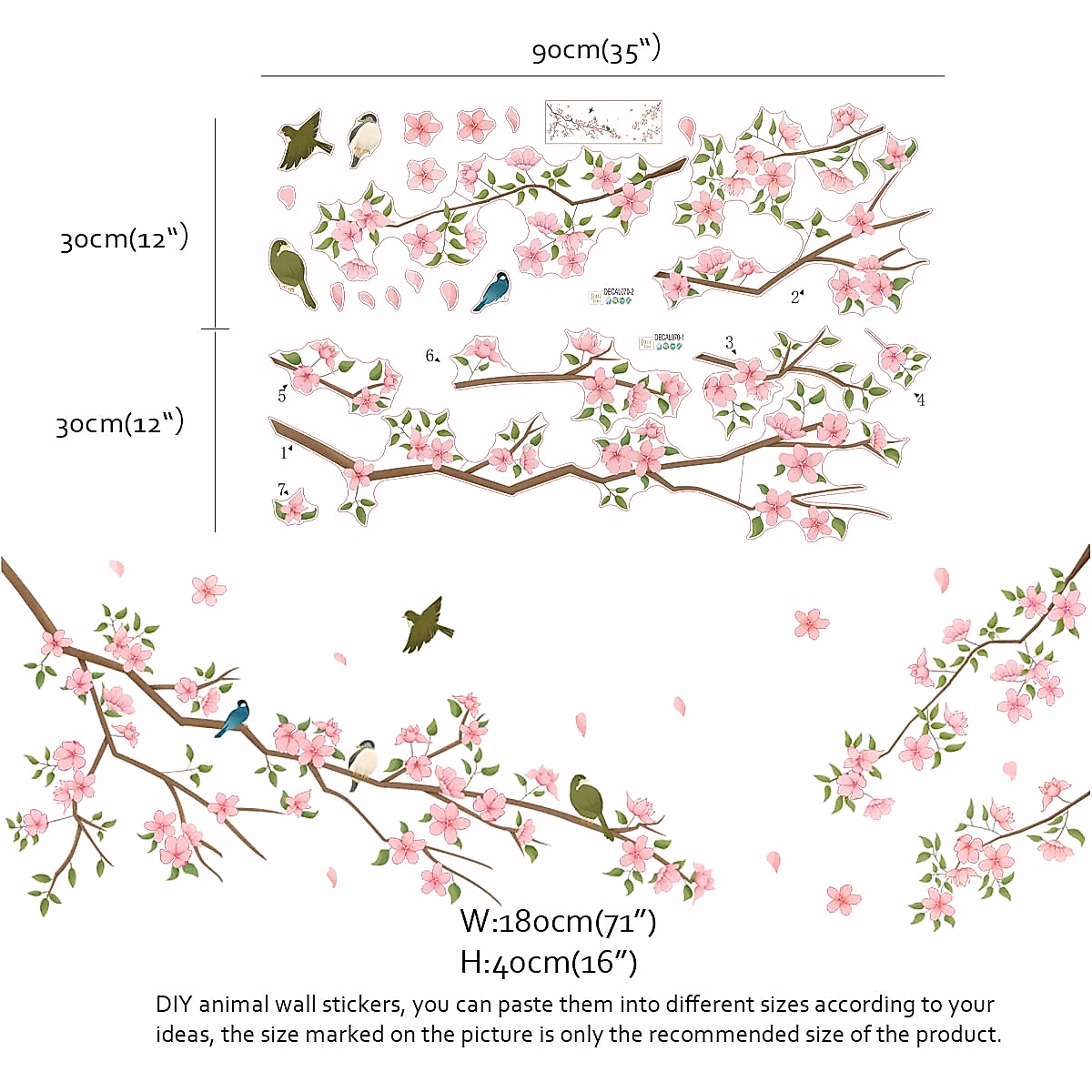 Runtoo Cherry Blossom Wall Decals Flower Tree Branch Wall Stickers Girls Bedroom Living Room Nursery Wall Art Decor