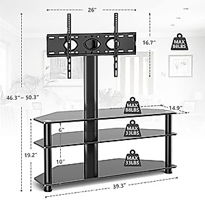 Swivel Floor TV Stand for 32-70 Inch TVs - Universal Height Adjustable TV Floor Stand with Shelves Perfect for Bedroom and Corner, TV Mount Stand VESA 600x400mm Holds up to 88lbs, Black
