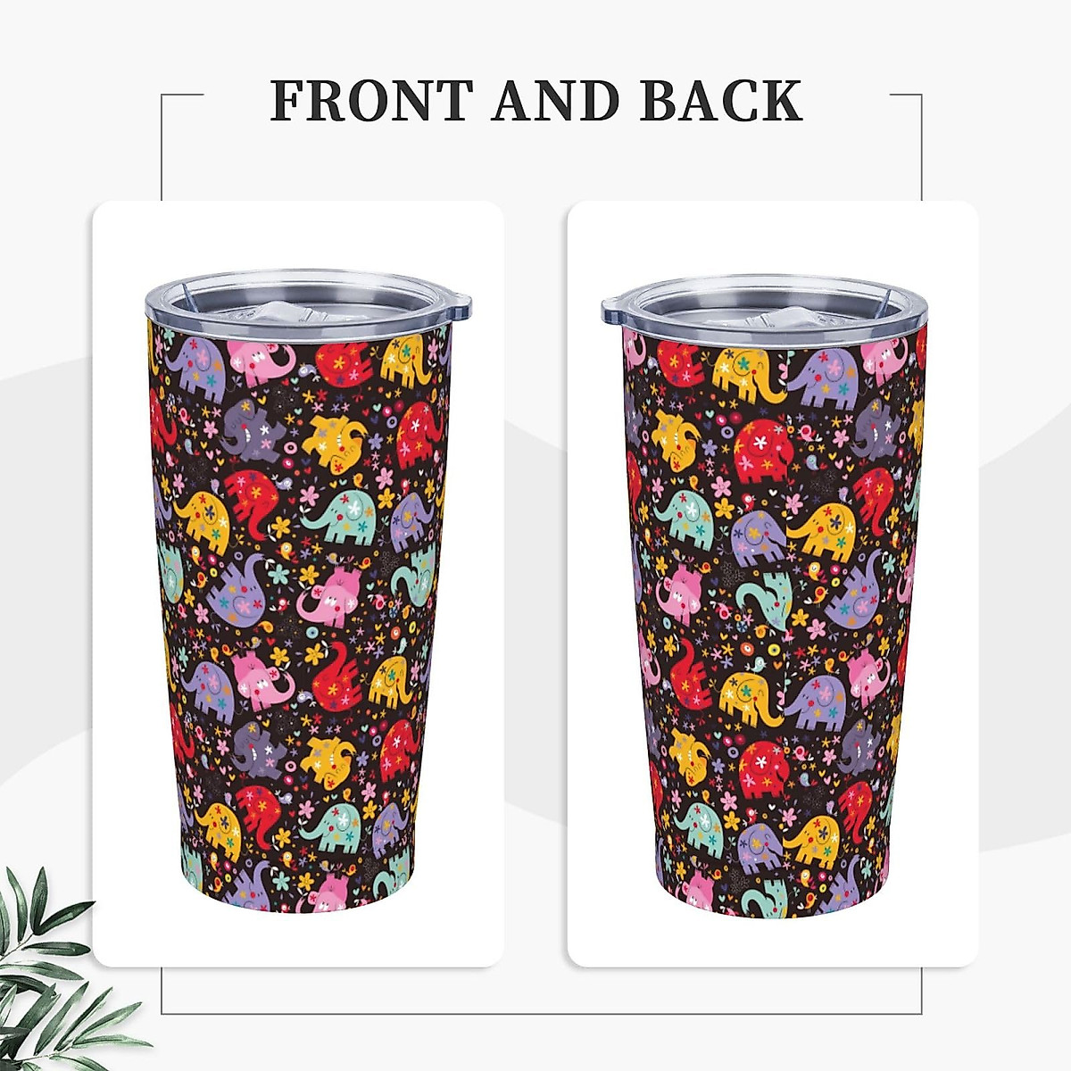 Yaxongx 20oz Tumbler Cute Bird Elephant Double Wall Vacuum Insulated Coffee Mug with Lid and Metal Straw Brush Reusable Stainless Steel Water Bottle Travel Cup Gifts for Car Ice Drinks Hot Beverage