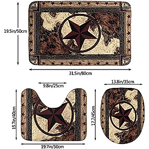 Giwawa Western Texas Star Bathroom Rugs Set 3 Piece with Non-Slip Bath Rugs Toilet Lid Cover U-Shaped Contour Toilet Mat Rustic Farmhouse Bath Mats for Bathroom