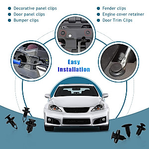 Kewucn 200 Pcs Car Retainer Clips, Plastic Push Bumper Fastener Rivet Clips, Popular Sizes Door Trim Panel Fender Clips, Body Rivets Replacement for Most Cars