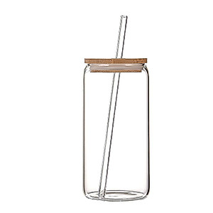 Clear 4-piece tumbler with bamboo lid and straw,16 oz iced coffee cup, home tumbler, suitable for beer, cocktails, tea and coffee