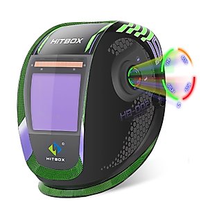 HITBOX Welding Helmet Auto Darkening, 3.94"X3.74" Super Large Viewing True Color Welding Hood 4 Arc Sensor Shade 4/5-9/9-13 Welder Mask, Touch Control & Type-C Charging