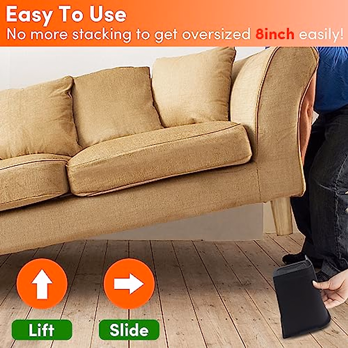 DEDU Bed Risers 8 Inch Heavy Duty 4 Pack, Furniture Risers for Sofas Oversized Supports Up to 11000 Lbs, Upgrade Couch Risers L Shape for Sofas, Couch, Desk or Chair (Black)