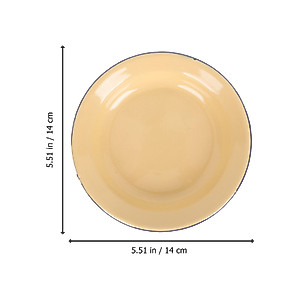 Yardwe Enamel Plate, 4PCS Enamelware Dinner Plate Serving Platter Tray, Retro Yellow Round Shallow Bowls with Blue Rim for Pasta, Salad- Durable and Reusable