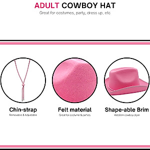 4E's Novelty Cowboy Hat for Women & Men, Felt Cowgirl Hat for Adults, Western Party Dress Up Accessories (Pink)