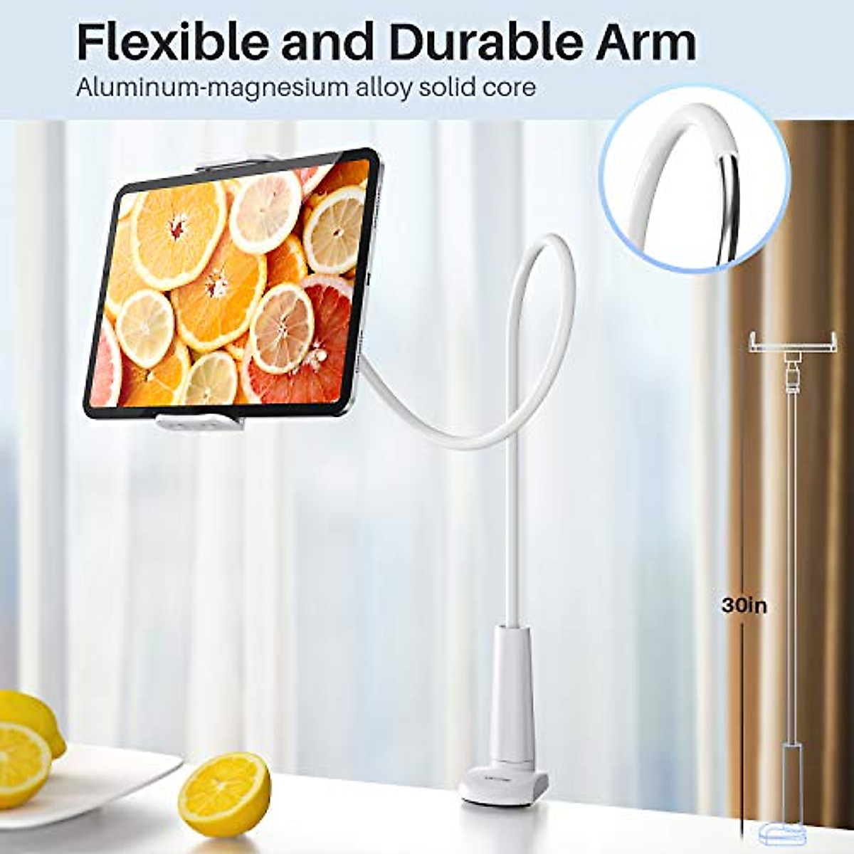 Tryone Gooseneck Tablet Holder Stand for Bed Adjustable Flexible Arm Tablets Mount Clamp on Table Compatible with iPad Air Mini | Galaxy Tabs | Kindle Fire | Switch or Other 4.7-10.5" Devices