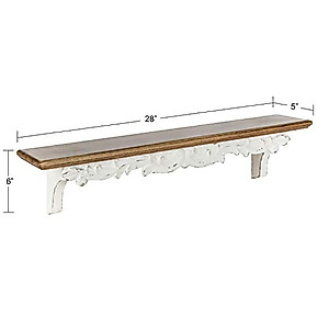 Kate and Laurel Abberly Farmhouse Wall Shelf, 28 x 5 x 6.5, Rustic Brown and White, Rustic Floating Shelf for Wall