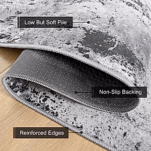 Macgace Modern Abstract Rugs for Living Room, 4'x6' Machine Washable Area Rug with Non Slip Backing for Bedroom, Soft Floor Covering Contemporary Carpet for Dining Room Kitchen Home Office, Gray