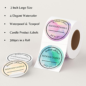 Mobiusea Creation Candle Label Roll | 2 Inch I 300pcs Waterproof Labels for Candle Making Supplies, Candle Tins, Candle Container, Candle Jars with lids, Candle Boxes Packaging