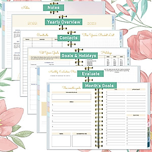 Undated Monthly Weekly Planner/Calendar, Monthly Planner with Daily Agenda & Hourly Schedules, 2023 July-2024 July Academic Work Planner, 12 Monthly Tabs, 8.4" x 6.3", Twin-Wire Binding (flower)