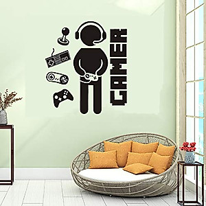 Gamer Wall Decals Controller Video Games Wall Stickers for Boy Bedroom Kids Room Playroom Nursery Home Decoration (Black)